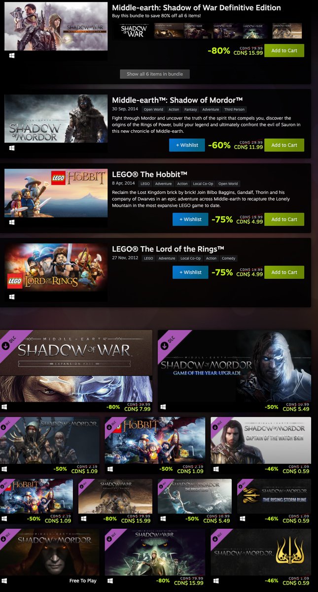 WB Games Middle Earth Sale on Steam : r/PCGamesDeals