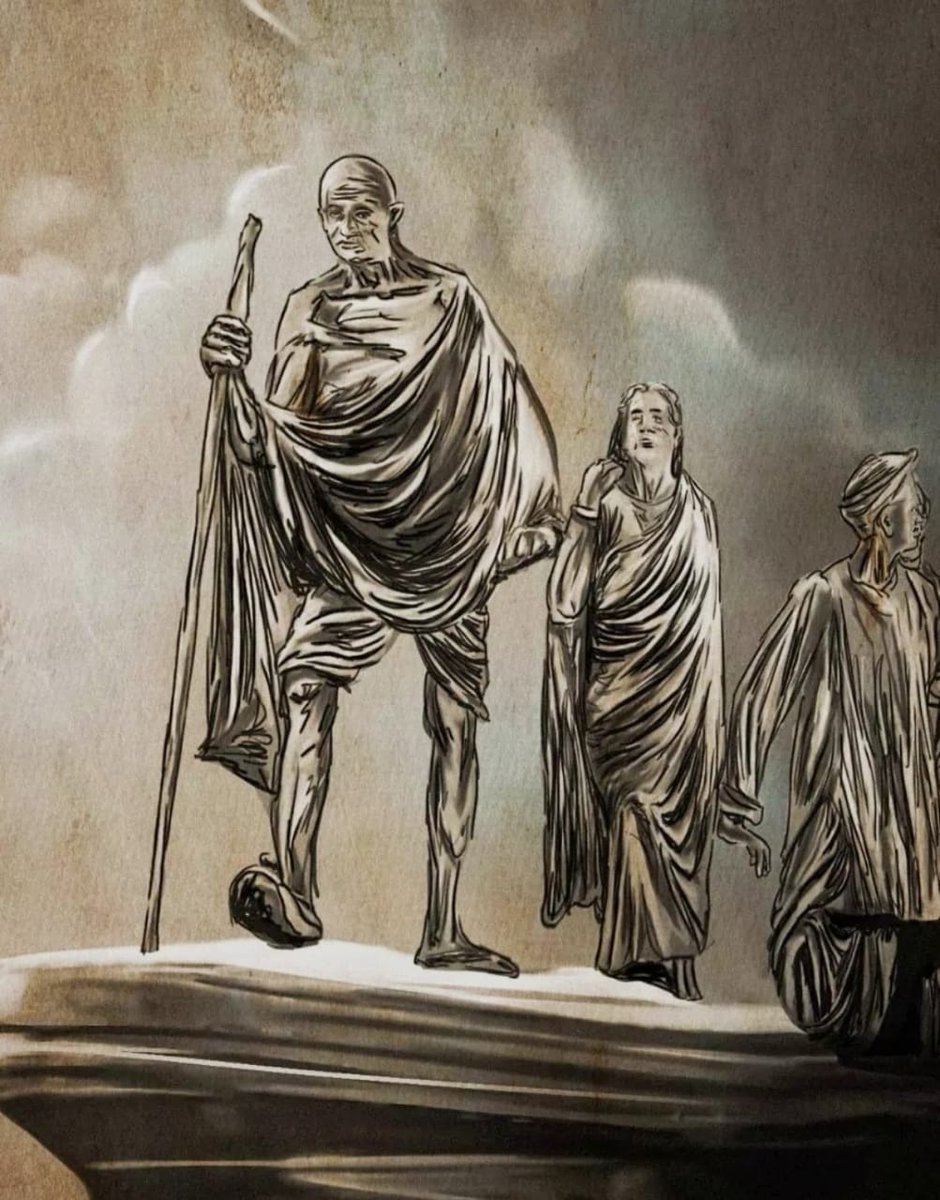 Gandhiji In Dandi March Drawing