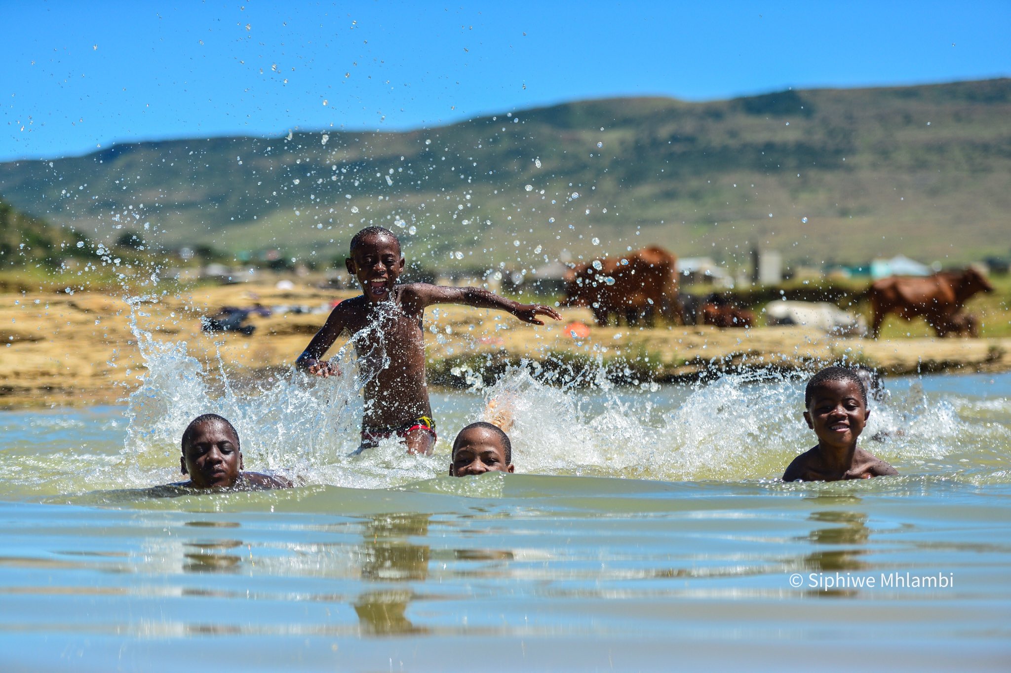 Boys Swimming In River