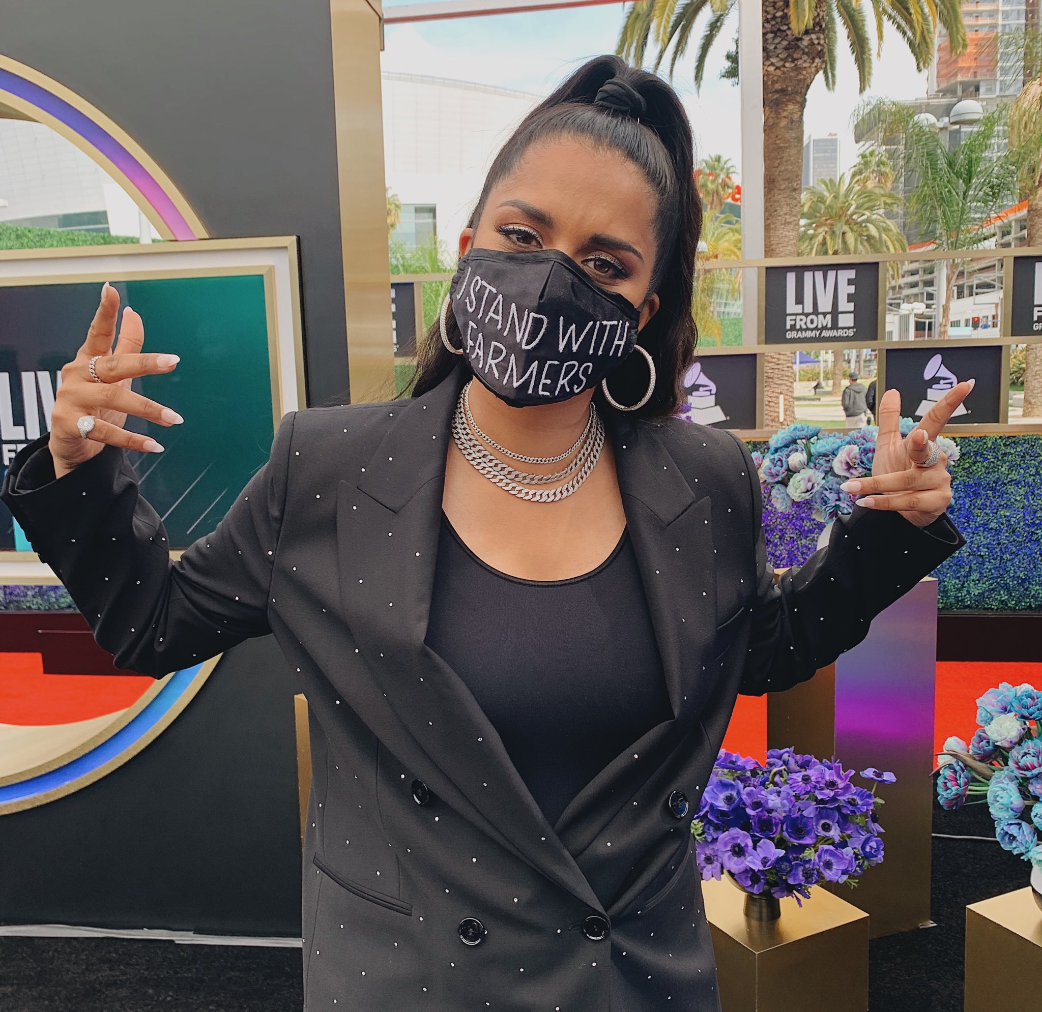 Grammy Awards 2021: YouTuber Lilly Singh dons 'I stand with farmers ...