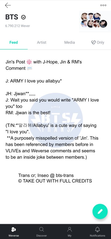BTS Translations / Bangtansubs on Twitter: "Jin's Post ️ with J-Hope, Jin & RM's Comment 💬 J ...