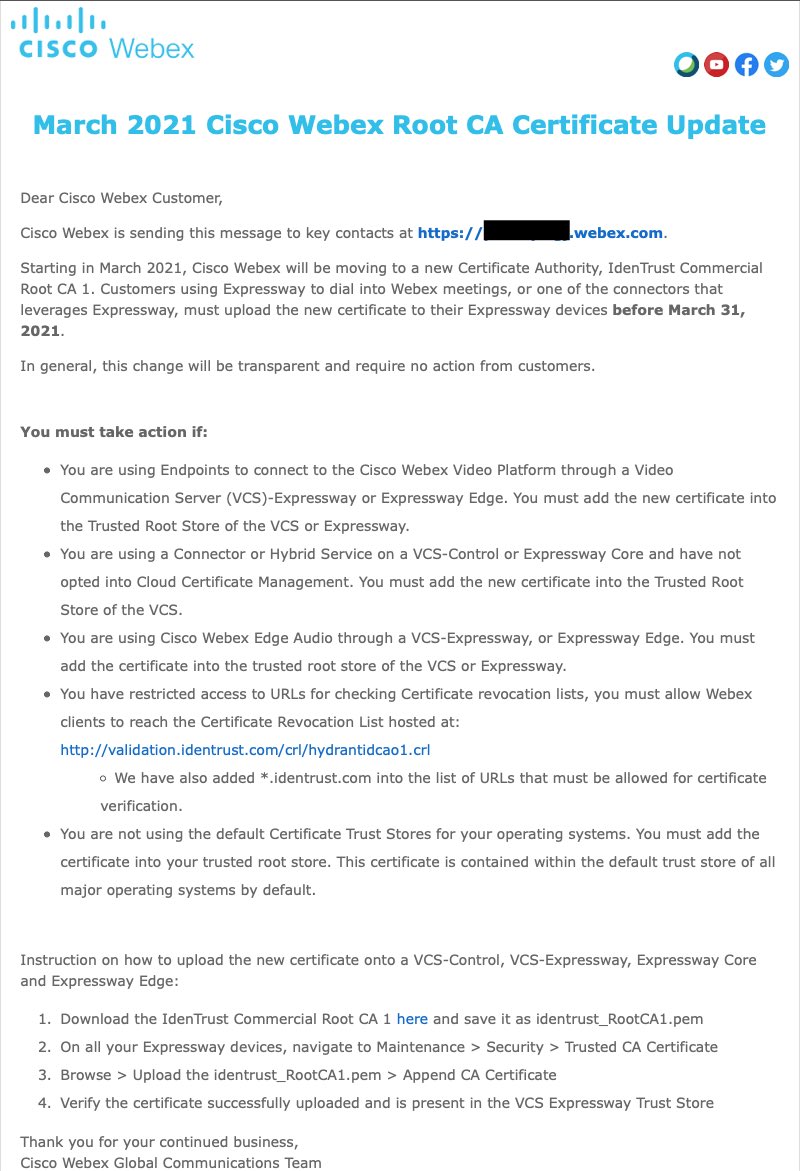 Jonathan Schulenberg on Twitter: "🚨 .@Webex Meetings customers/partners with Expressway/VCS or ...