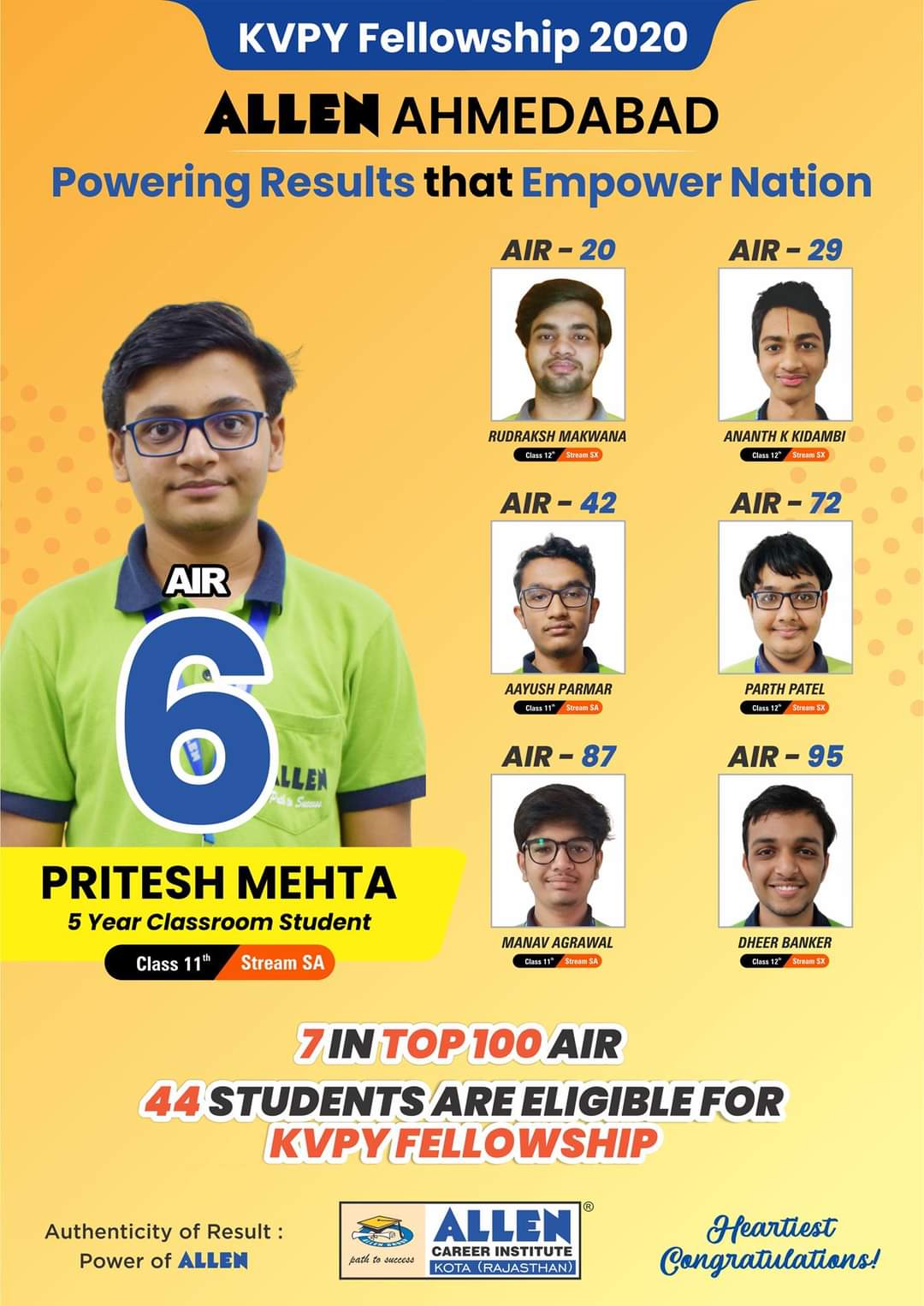 ALLEN Ahmedabad on Twitter: "Classroom Students of ALLEN Ahmedabad outperformed in “Kishore ...