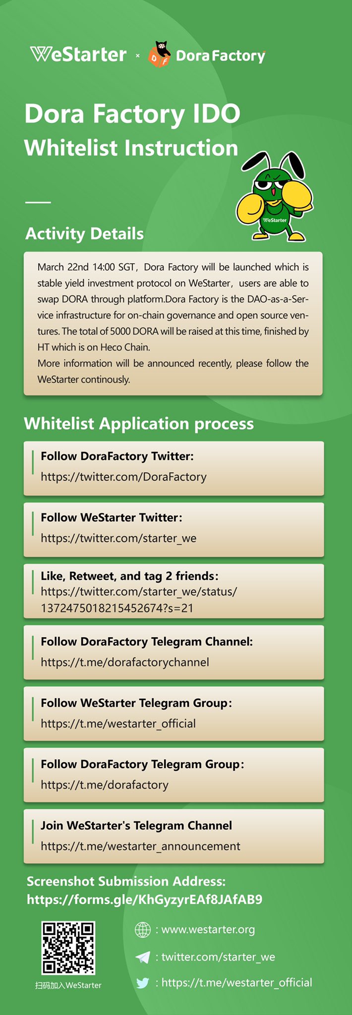 WeStarter on Twitter: "#WeStarter our next IDO @DoraFactory Whitelist application is open for ...