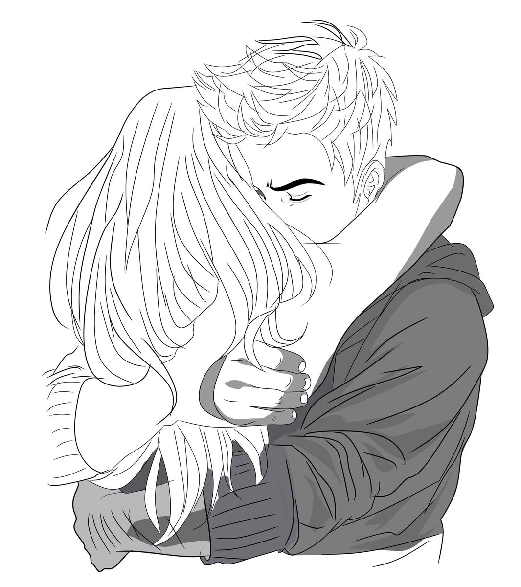 Anime Sad Hug Drawing