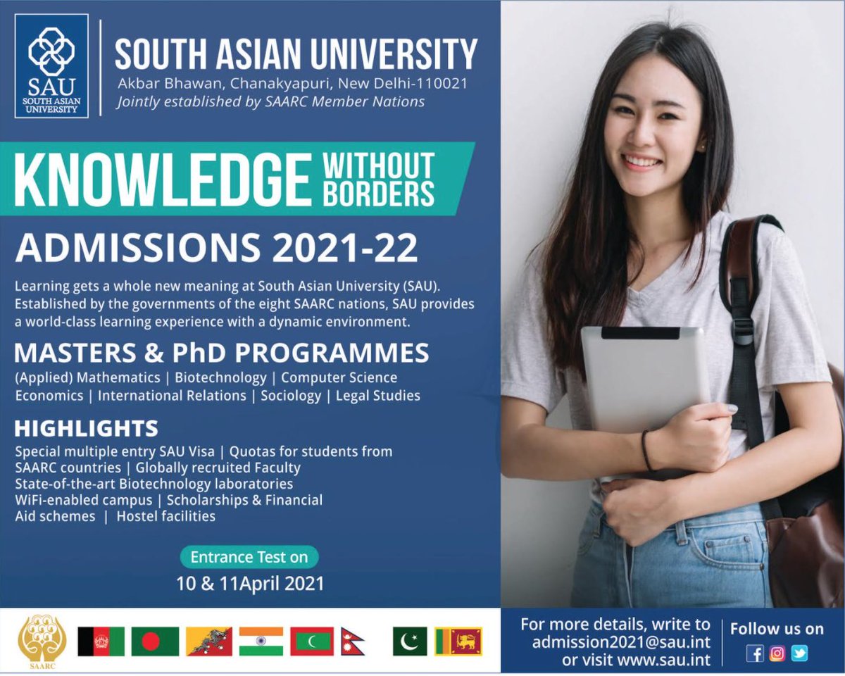 South Asian Univ on Twitter: "Only 1 day left to Apply for Masters & PhD Programmes at South ...