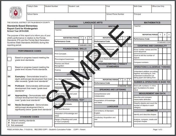 Elementary School Report Card
