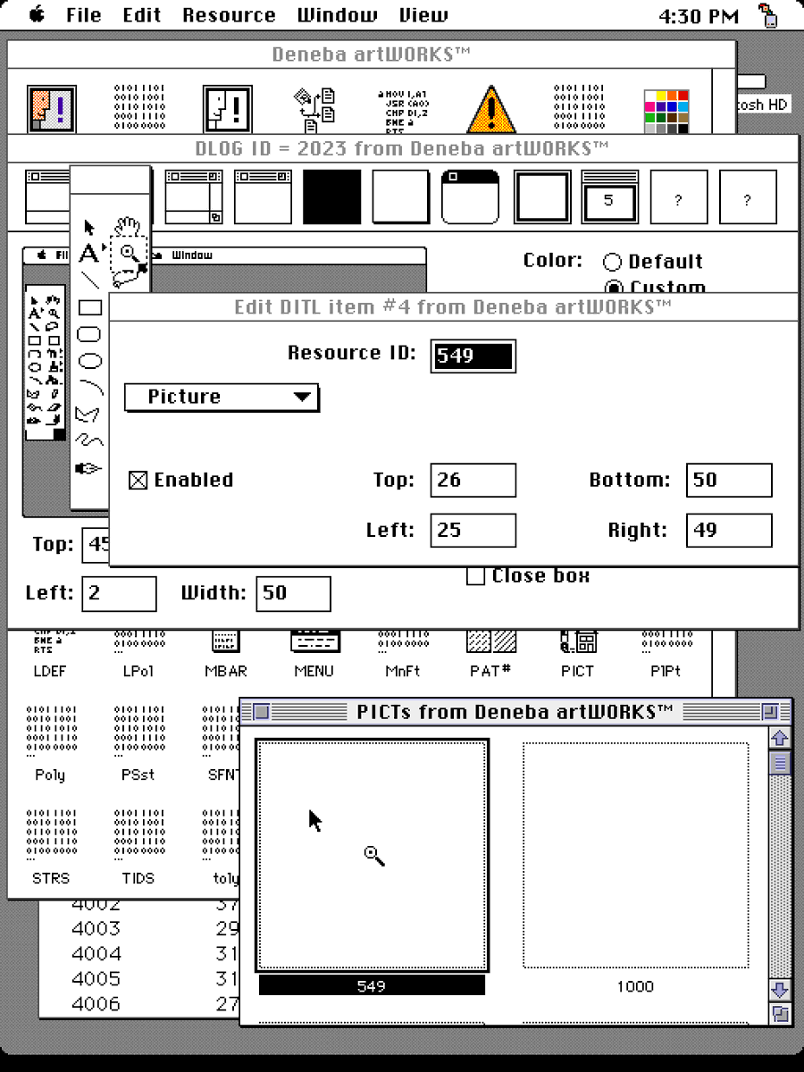 Changing the size of toolbar items using ResEdit ⌘I Get Info