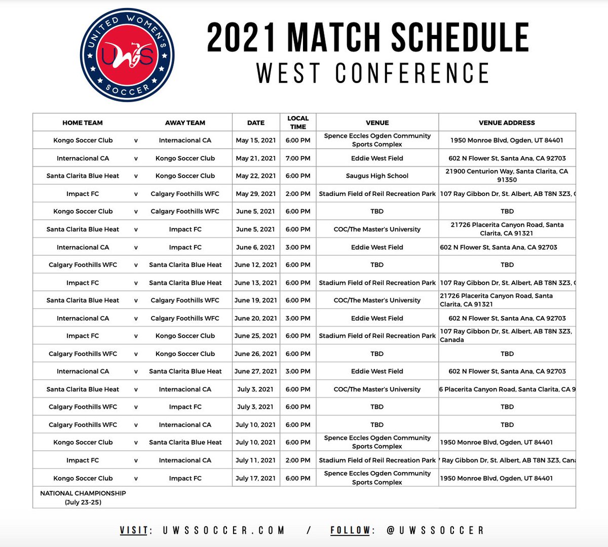 2021 UWS schedule has been announced. Season starts May 29. : r/CanadianPL