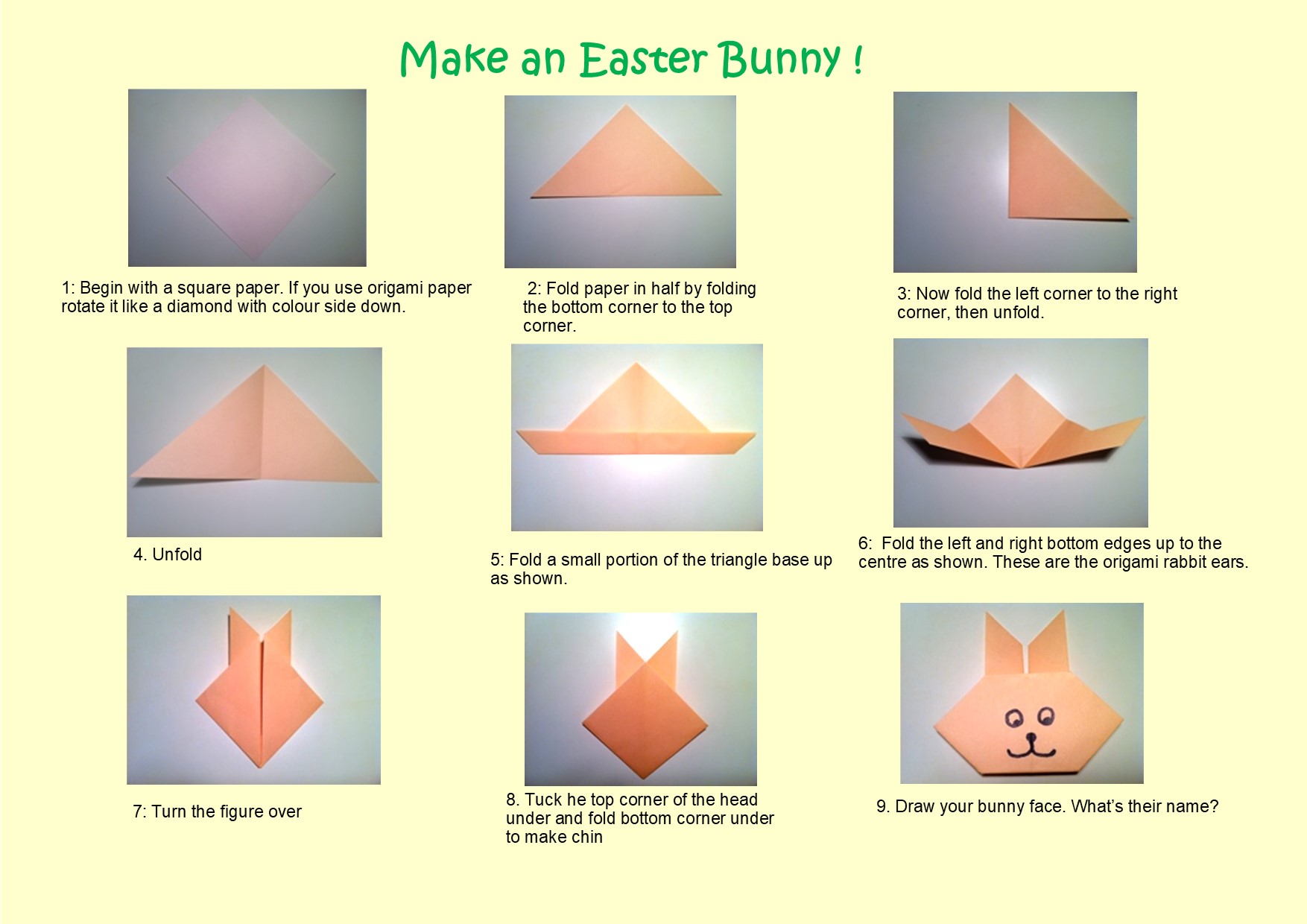 Origami Bunny Face Instructions Origami A Rabbit Easy Origami