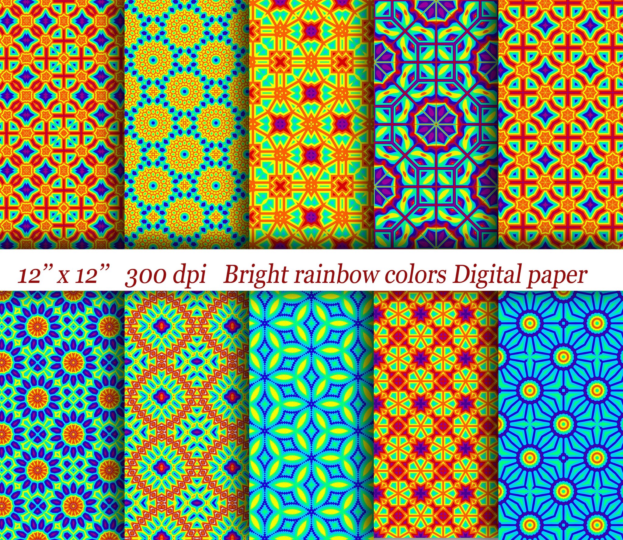 Olena on Twitter: "#etsy Bright rainbow color Digital papers pack Party ...
