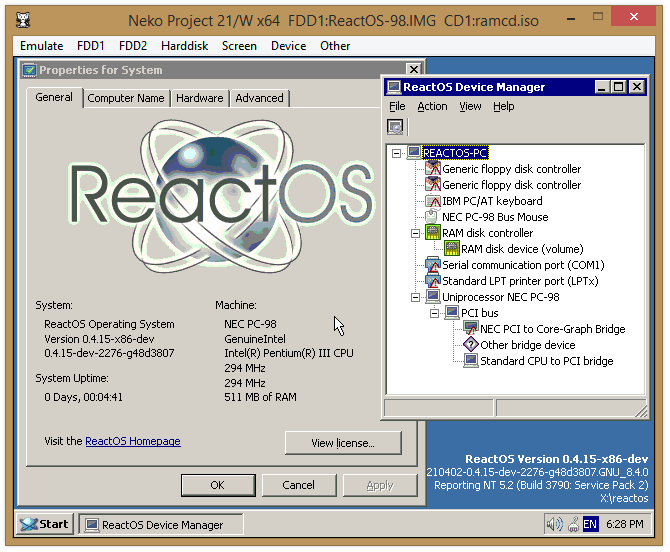 Here is the latest shot of ReactOS NEC PC-98 port working on Neko ...