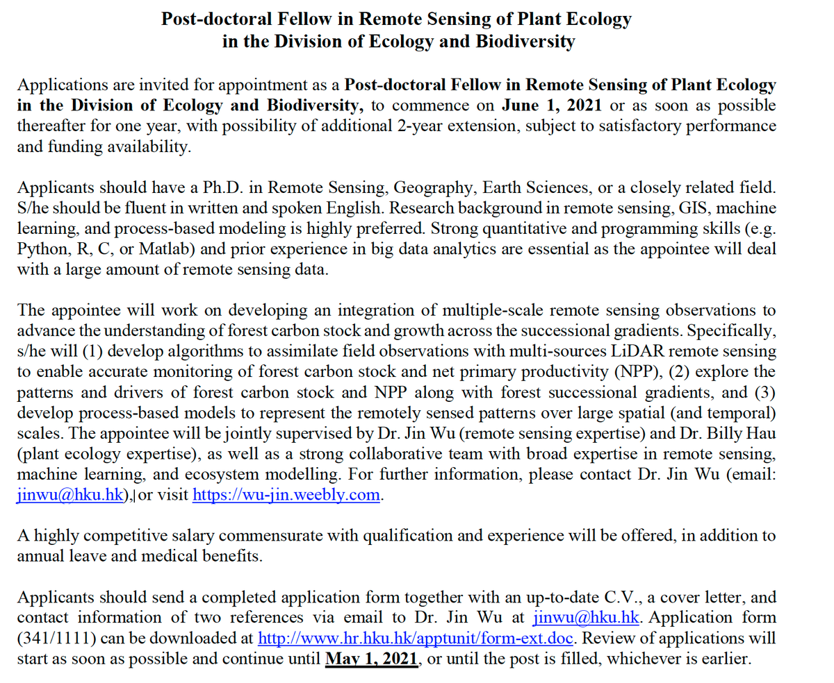 [Hong Kong] Postdoc in remote plant sensing (review ongoing and closes ...