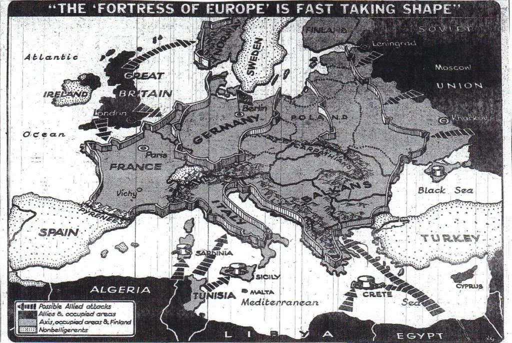 New York Times map shows "Fortress Europe", with Nazi-occupied ...