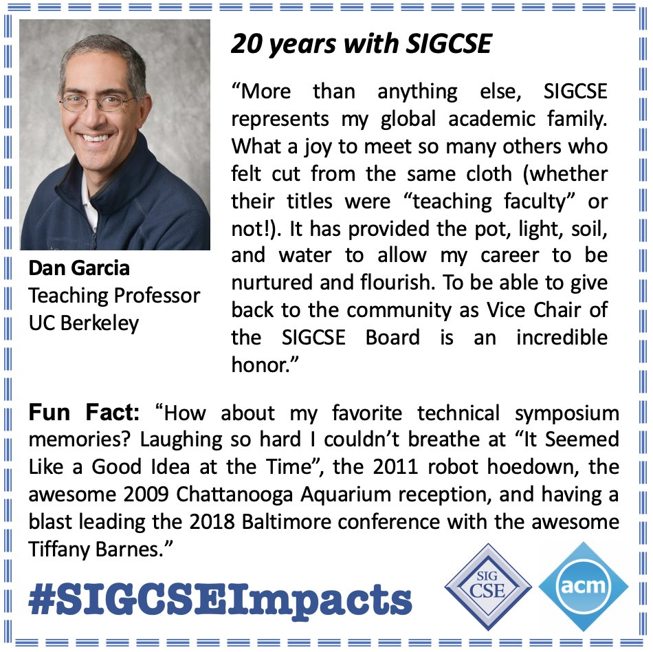 ACM SIGCSE on Twitter: "#SIGCSEImpacts, #April2021, #DanGarcia https://t.co/qSRrlllVSc" / Twitter