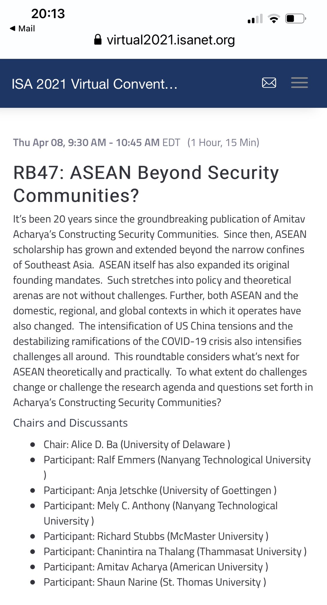 Amitav Acharya on Twitter: "#ISA2021 RB47: ASEAN Beyond Security Communities? Thu Apr 08, 9:30 ...