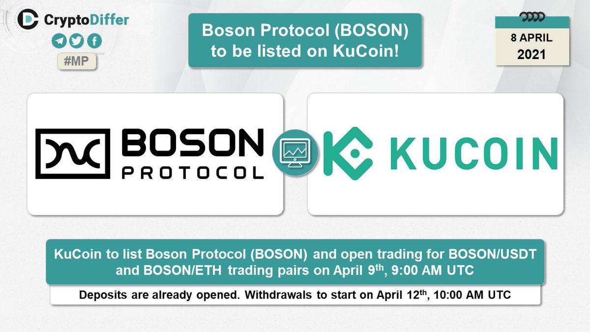 CryptoDiffer on Twitter: " ️@BosonProtocol $BOSON to be listed on @KuCoincom! KuCoin to list ...