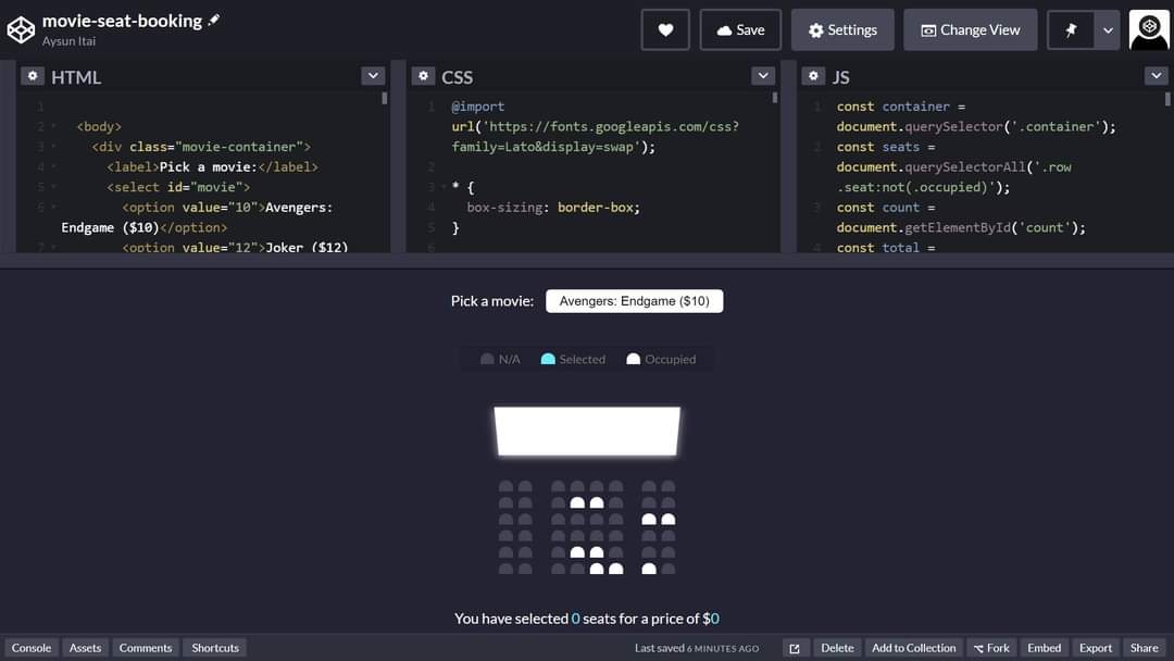 Aysun Itai on Twitter: "movie-seat-booking project #javascript #100DaysOfCode https://t.co ...