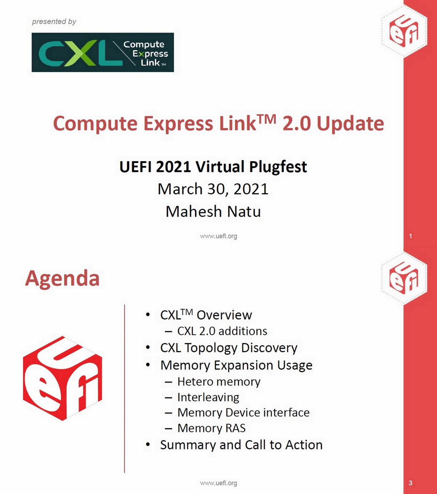 OGAWA, Tadashi on Twitter: "=> "CXL Compute Express Link 2.0 Update", UEFI 2021 Virtual Plugfest ...