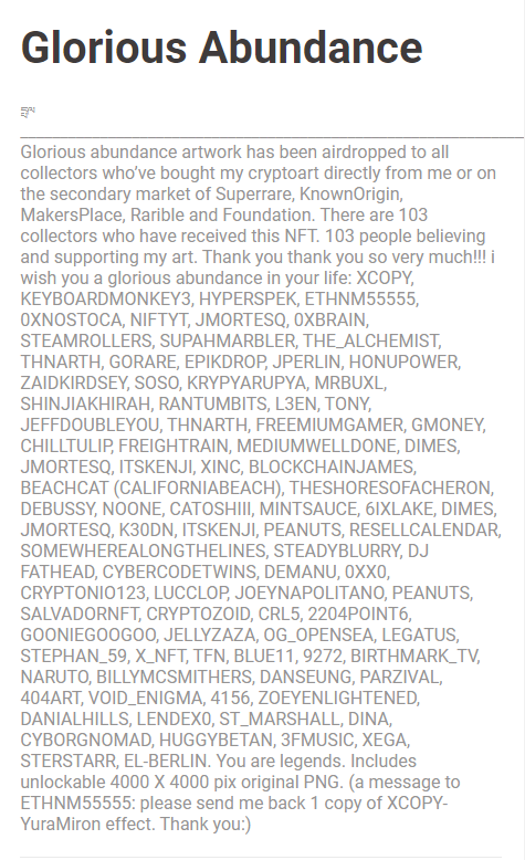 Yura Miron on Twitter: "I've gifted 'Glorious Abundance' to everyone who've collected my art ...