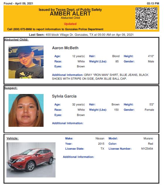 Texas Alerts On Twitter Discontinued Amber Alert For Aaron Mcbeth
