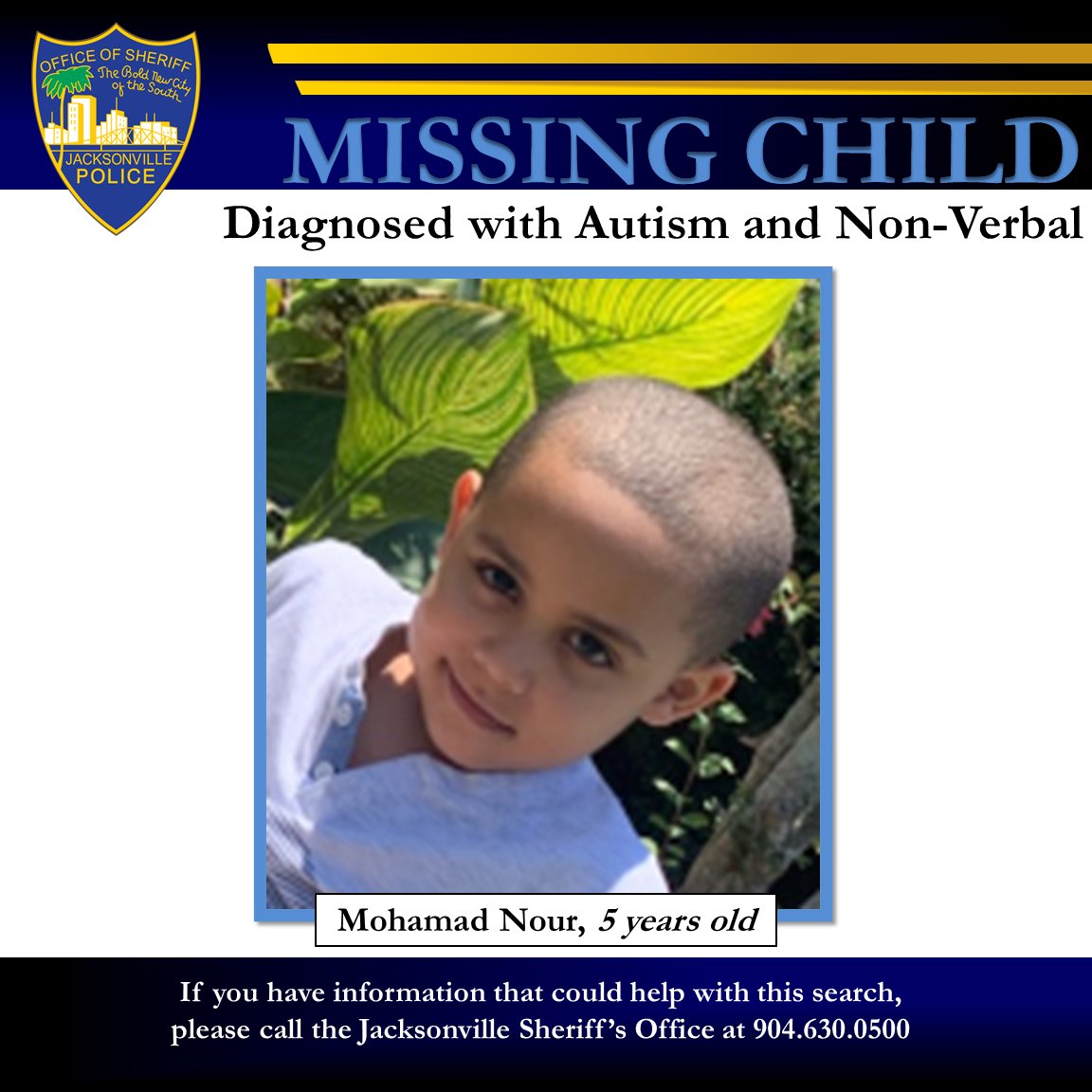 Jax Sheriff's Office on Twitter: "#JSO seeks missing endangered child with Autism and is non ...