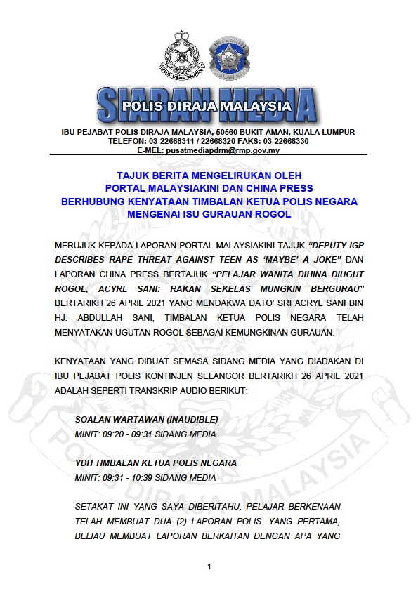 Polis Diraja M'sia on Twitter: "SIARAN MEDIA Tajuk Berita Mengelirukan Oleh Portal Malaysiakini ...