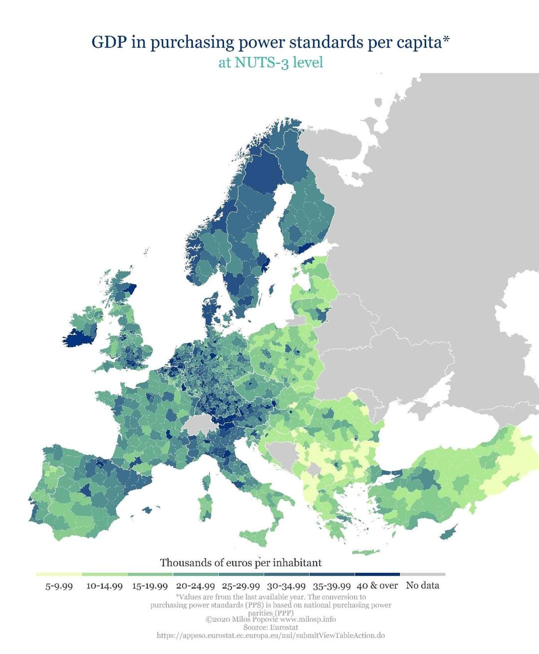 Milos Popovic on Twitter: "Check out Europe's GDP per capita in my new map, using available data ...