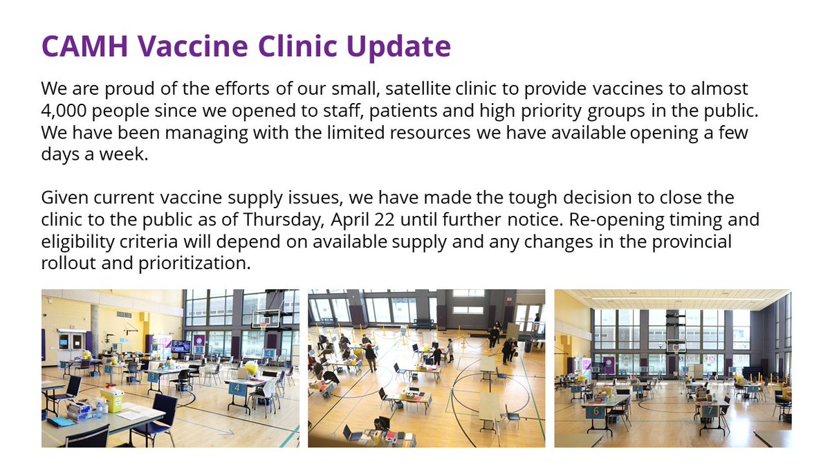 CAMH in Toronto announces it's closing it's vaccine centre until ...