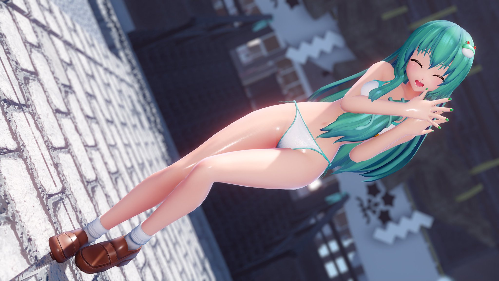 8THMMD on Twitter: "早苗さんで「君の彼女」。2コーラス目は守矢神社にシーンチェンジします。 ビキニ姿で靴下とローファー。これをやりたいがために今の動画を作っていると言っても ...