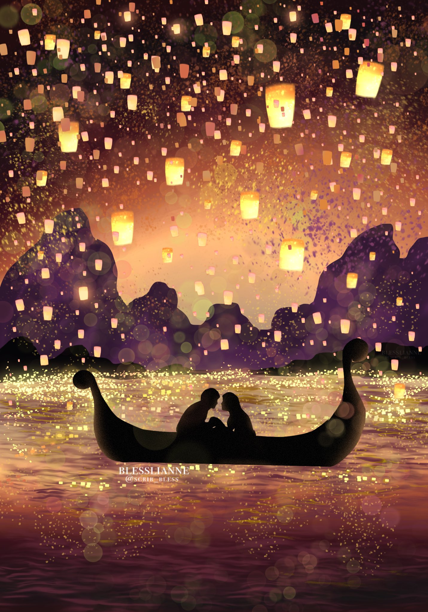 Tangled Painting Lights Tangled ART PRINT Lantern Scene Quote,