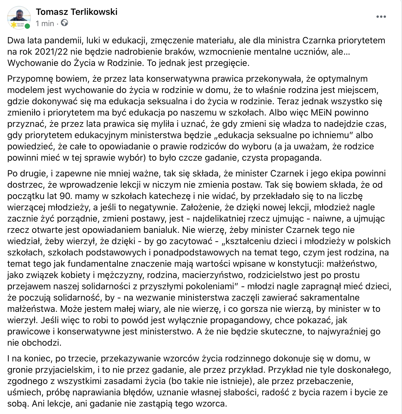 Tomasz Terlikowski on Twitter: "Dwa lata pandemii, luki w edukacji, zmęczenie materiału, ale dla ...