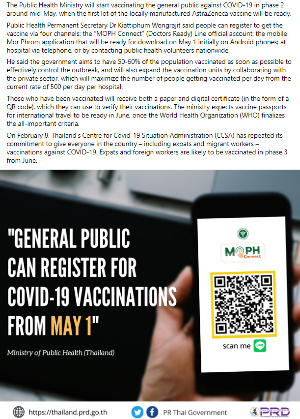 PR Thai Government on Twitter: "People can register to get the vaccine via 4 channels: the “MOPH ...