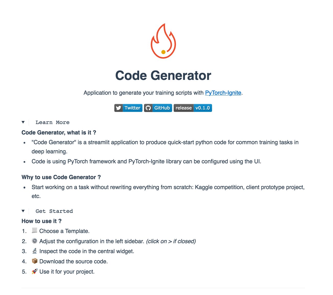 pytorch-ignite on Twitter: "Excited to announce our new Code-Generator application to generate ...