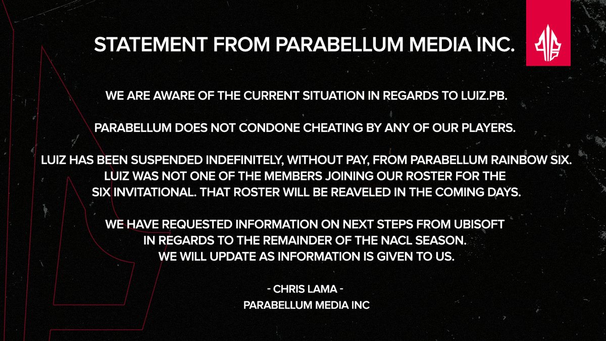 [Parabellum Esports] Statement with Luiz : r/R6ProLeague