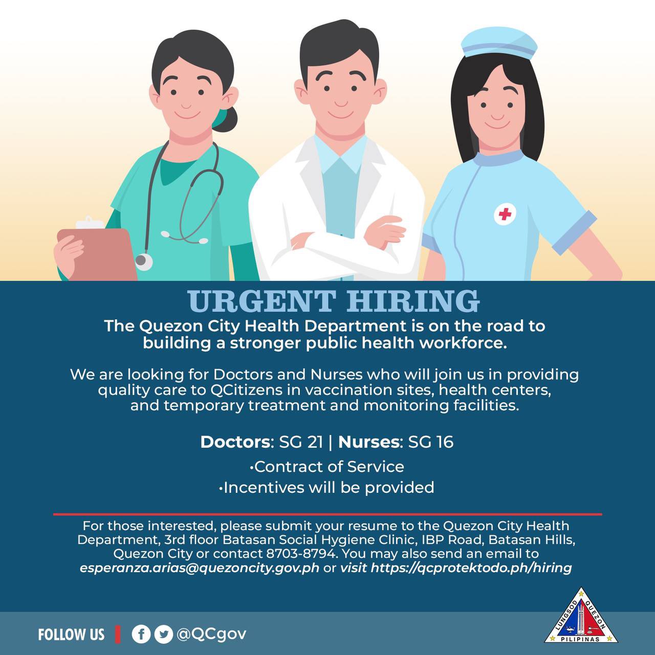 Quezon City Government on Twitter: "[URGENT HIRING] The Quezon City Health Department is on the ...
