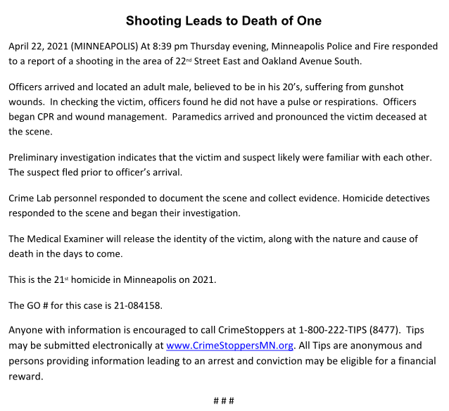 Crimewatchmpls On Twitter The Shooting We Posted Earlier Is A