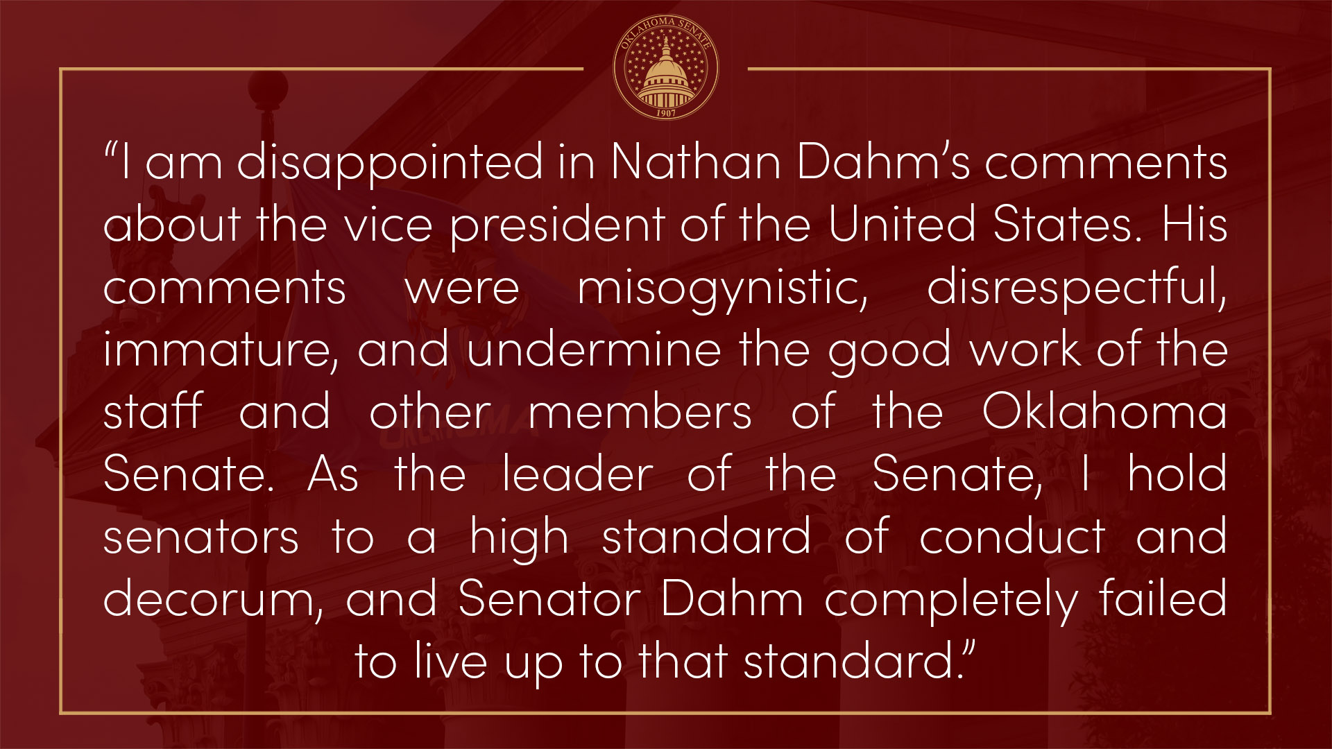 Oklahoma State Senate on Twitter: "Senate President Pro Tempore Greg Treat issued the following ...