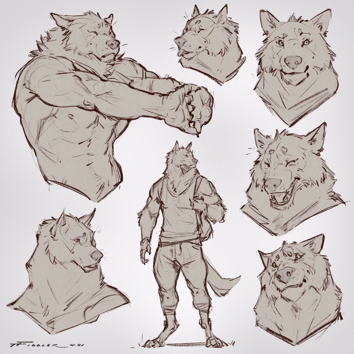 Human Wolf Hybrid Drawings