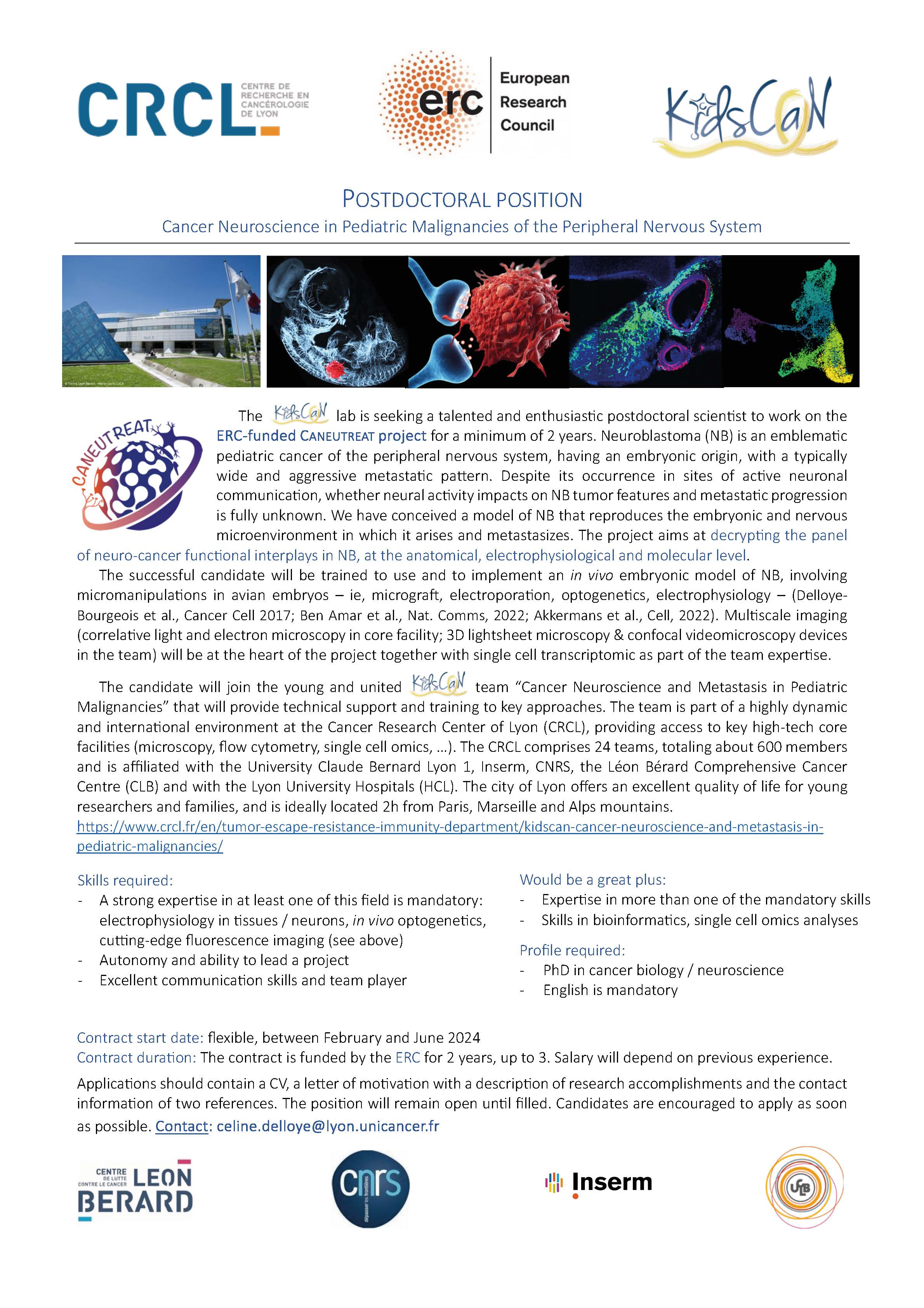 Postdoctoral Position - Cancer Neuroscience, CRCL, Lyon, France Postdoctoral Position - Cancer Neuroscience, CRCL, Lyon, France