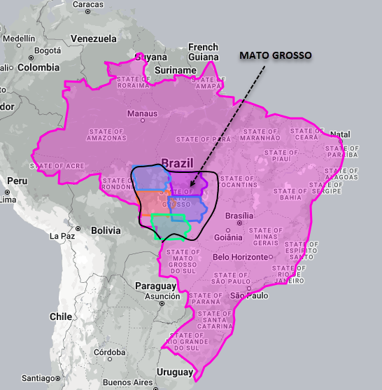 Kaart Van Het Plateau Van Mato Grosso Topografie Topo Brazil