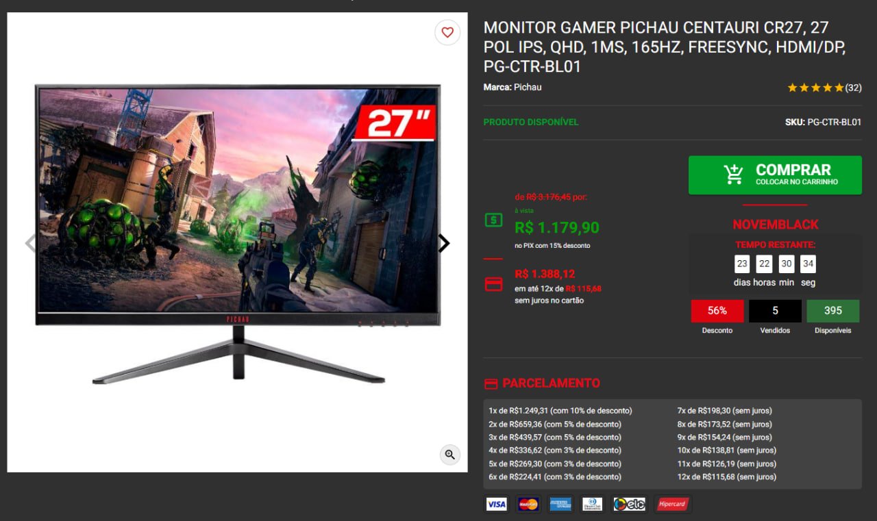 Centauri Cr27 Monitor IPS, 2,5K E 165Hz MUITO BARATO! Pichau Centauri