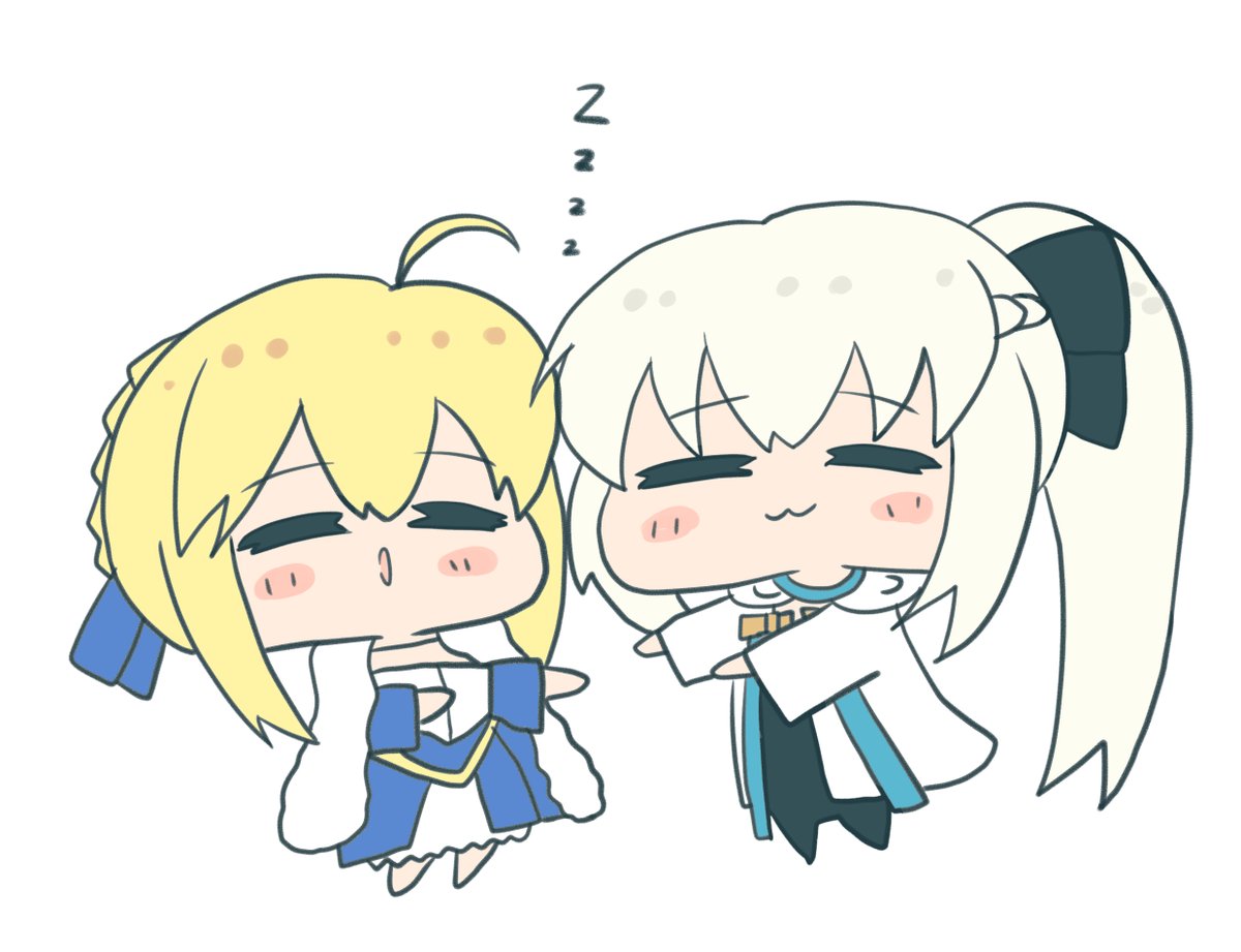 FGO「#FGO #もるがんちゃん 仲良くすやすやぶりてん姉妹。」|マル(Maru)のイラスト