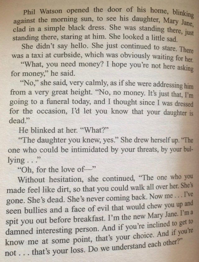 Mary Jane confronts her father. Spider-Man 1 novelization, by Peter David