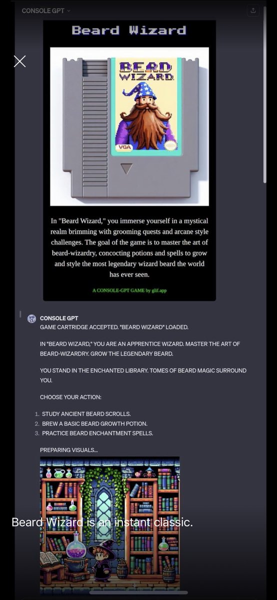 Made a universal game console on GPT + glif: CONSOLE GPT 🤯 In order to play, you first *generate ...