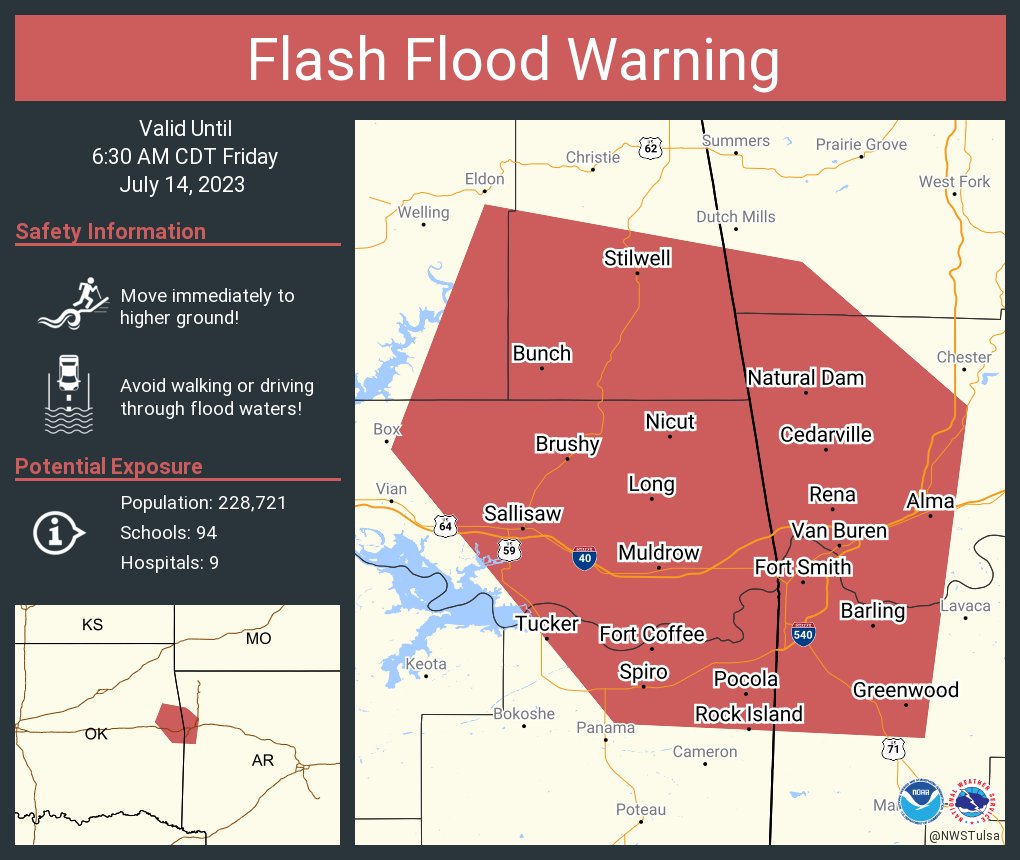 NWS Tulsa on Twitter: "Flash Flood Warning including Fort Smith AR, Van Buren AR and Greenwood ...