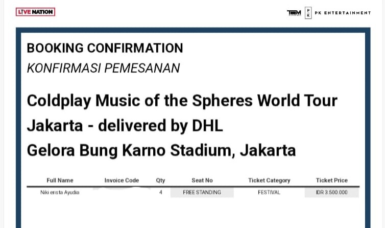niki ˙ ͜ʟ˙ on Twitter: "WTS 2tix Festival Coldplay Jakarta Jual harga normal+tax jadi 4,2jt/tix ...