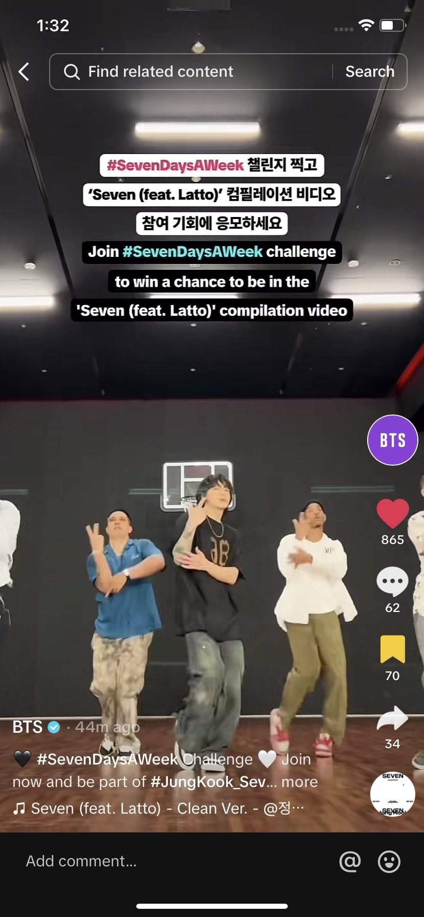 TK TIKTOK on Twitter: "[🎥] JUNGKOOK dancing to SEVEN on @/bts_bighit_official's TikTok! Join the ...