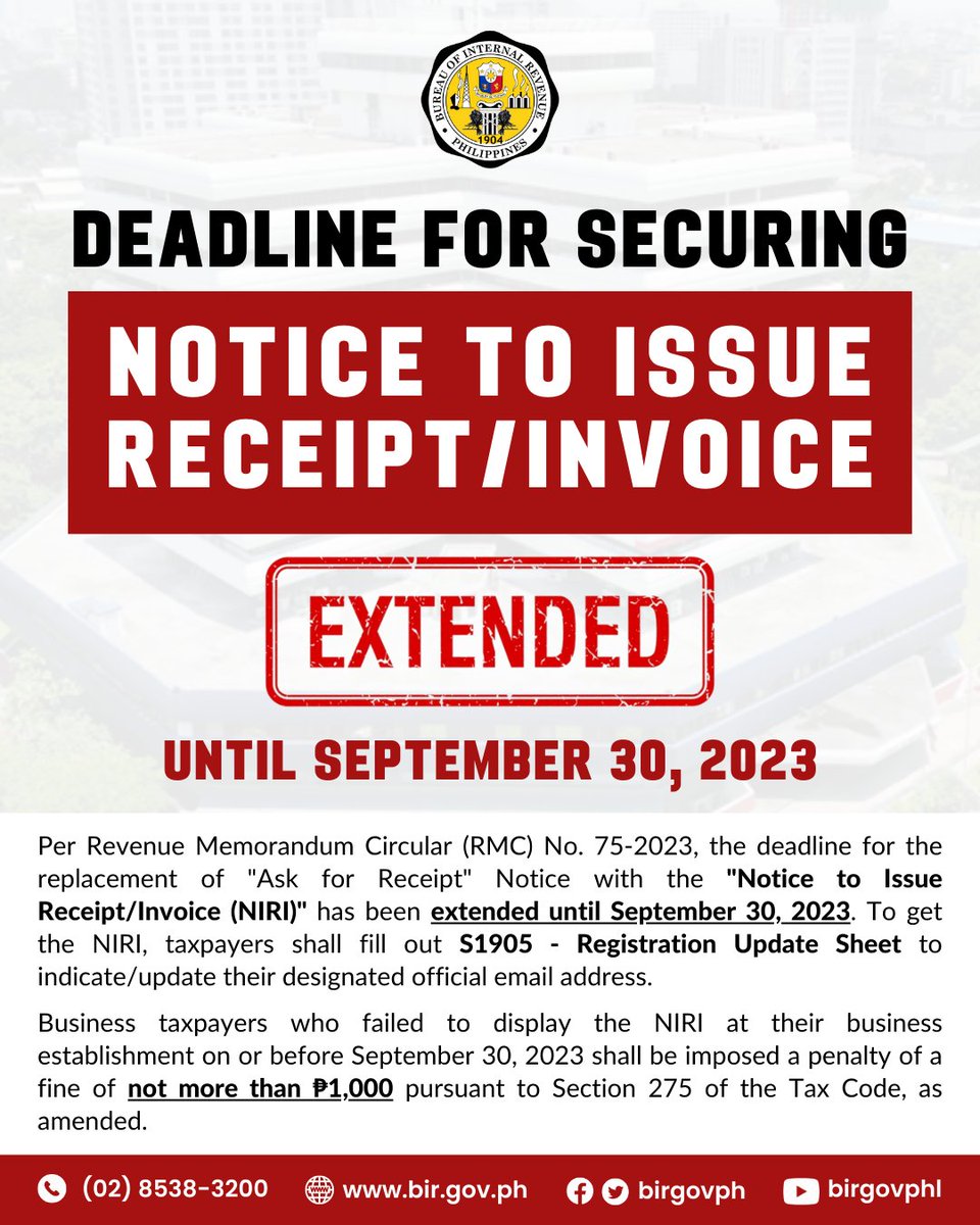 birgovph on Twitter: "EXTENDED! Per Revenue Memorandum Circular (RMC) No. 75-2023, the deadline ...