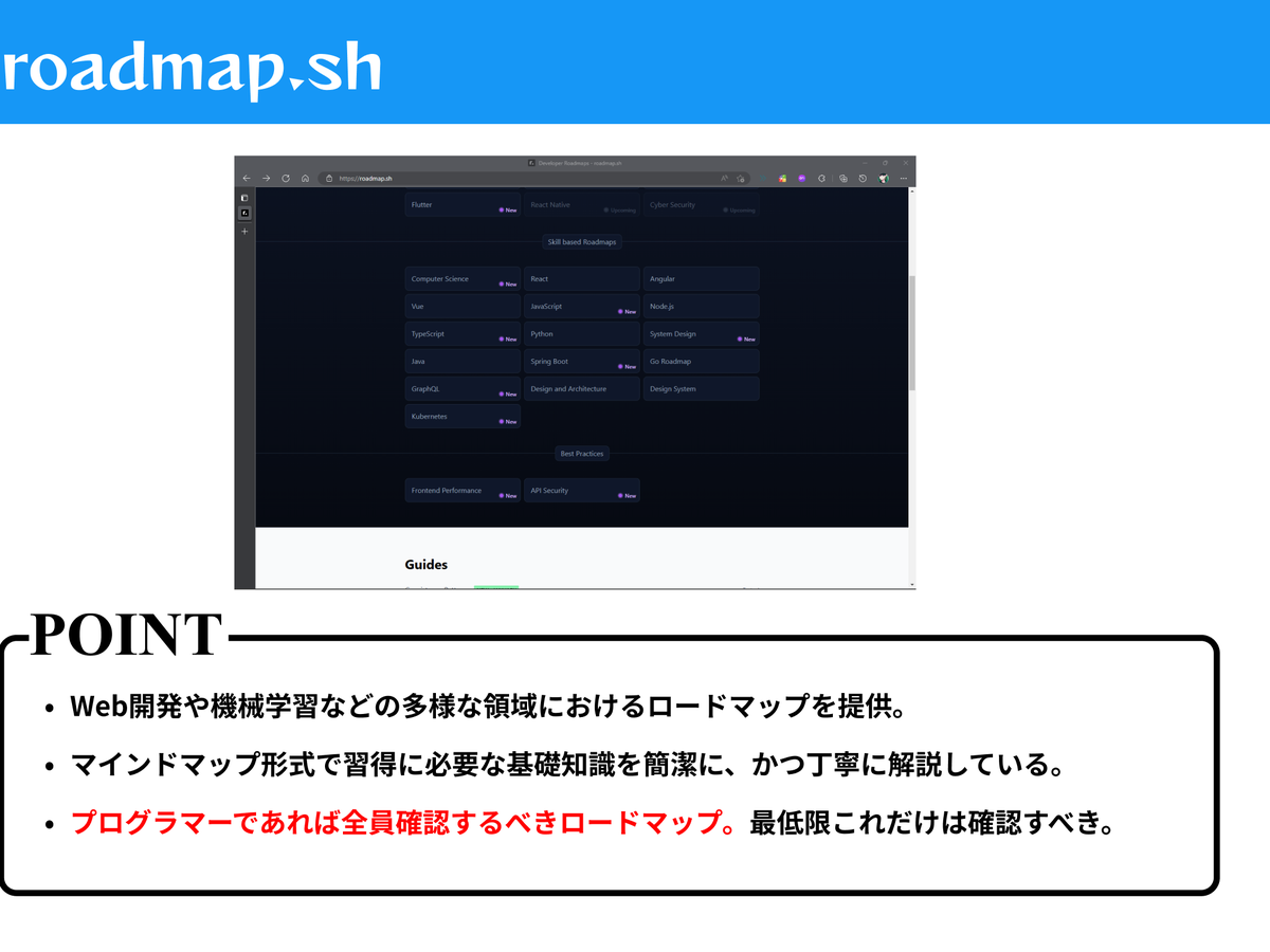 Shota Nukumizu On Twitter プログラミング学習の効率を100倍高めてくれる、画期的なwebサイトを4つ共有します。 チートシートやロードマップは全体像を把握する上で